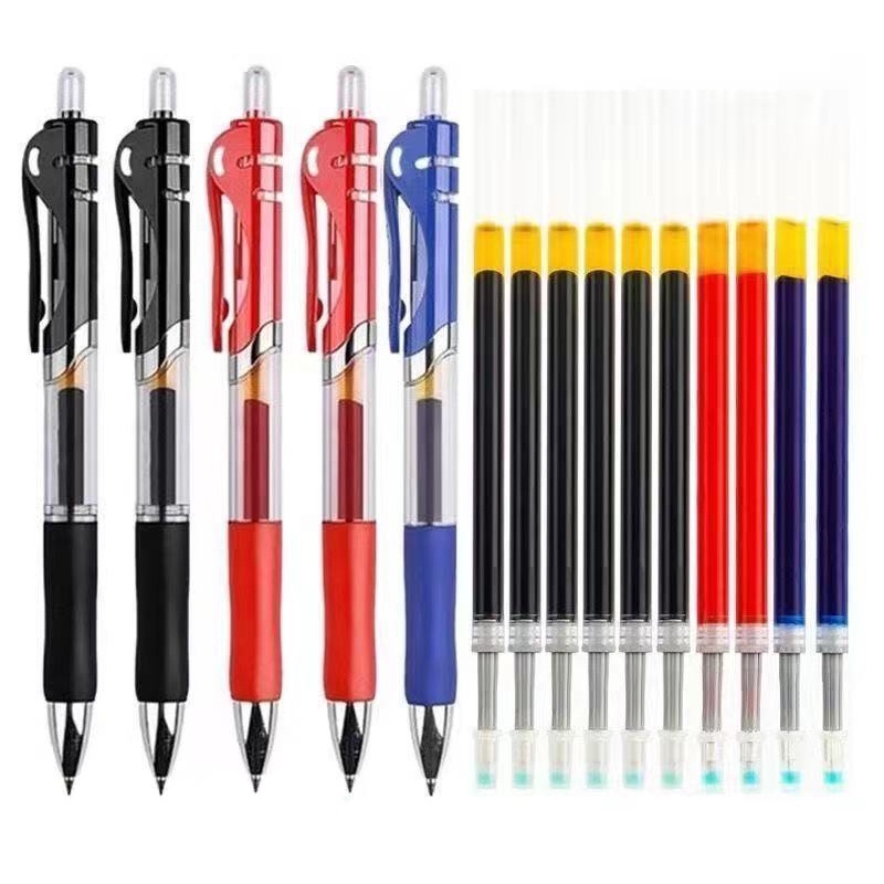 Retractable Gel Pens Set 0.5mm Black/Blue/Red Refill Ink School Office ...