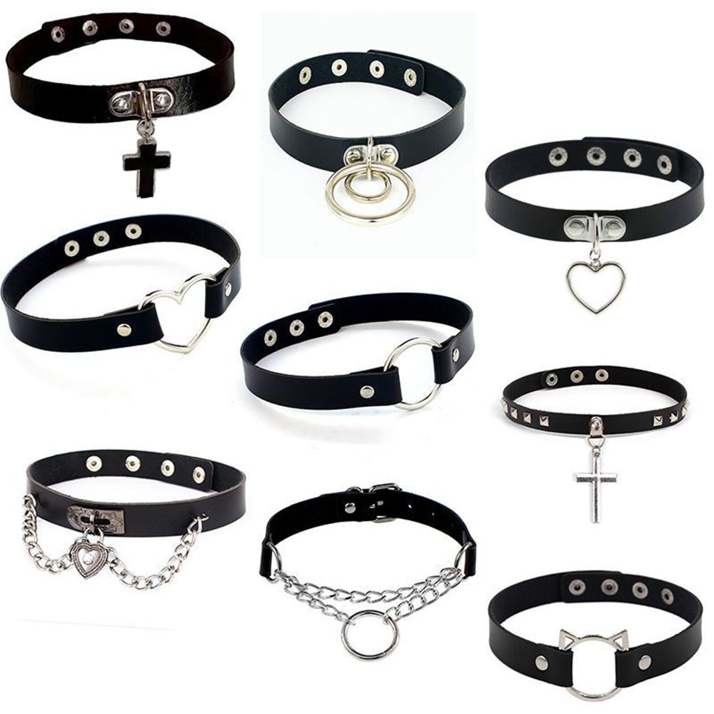 Punk Choker Collar Cross Lock Pu Leather Necklace Goth Rivets Choker ...