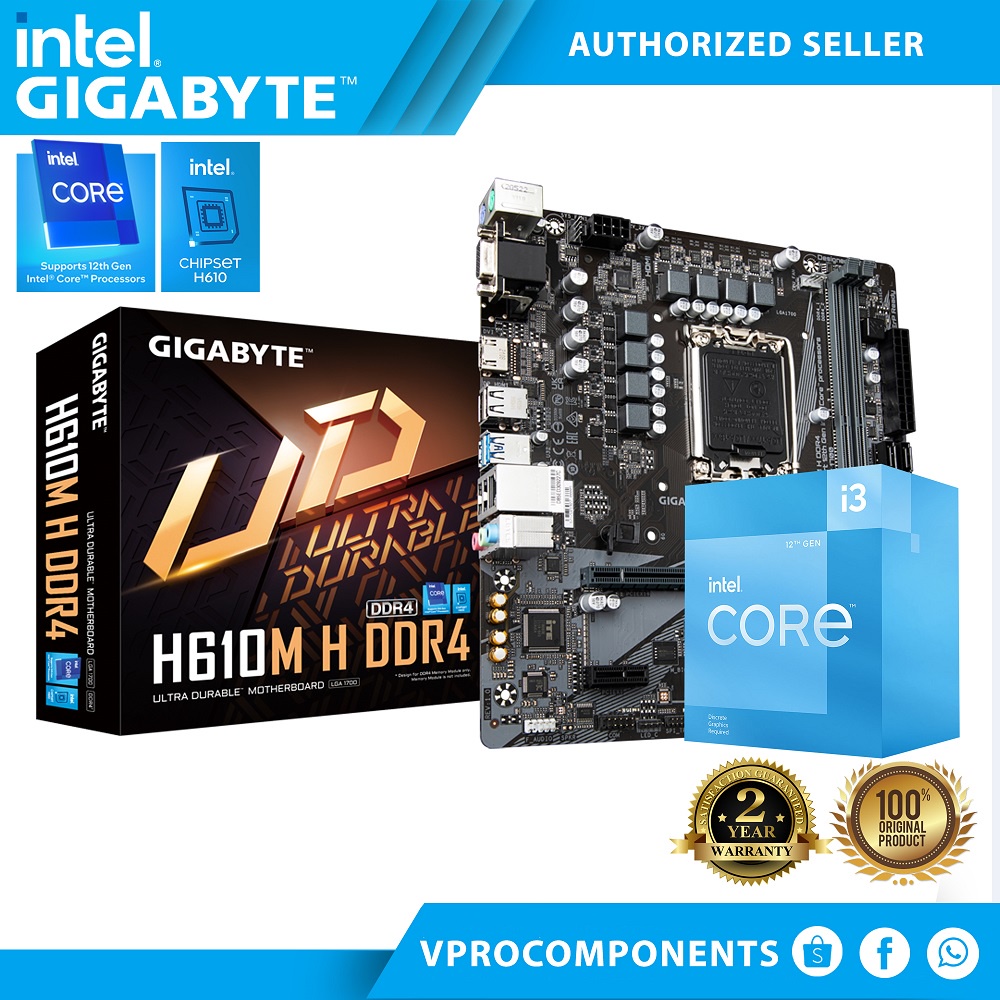 Bundle Gigabyte H610M-H Mother Board w/ i3-12100F LGA1700 Intel ...