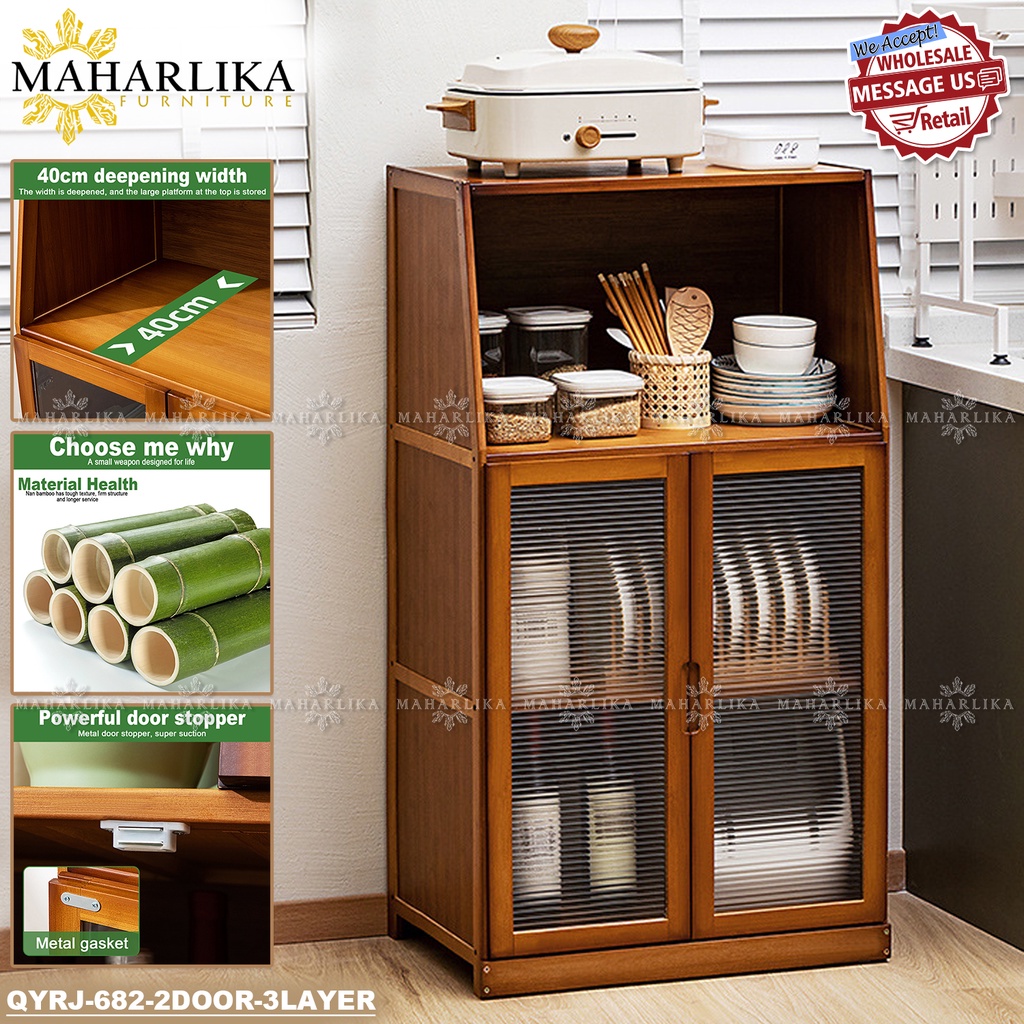 Maharlika QYRJ-682 (2)Multi-layer Bamboo Simple Bookshelf Bookcase ...