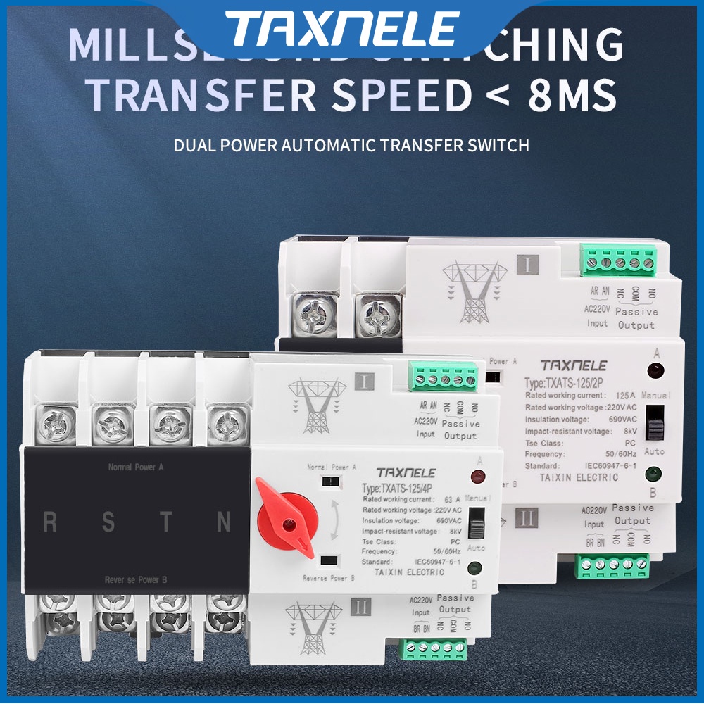 MCB type Dual Power Automatic transfer switch 2P 4P 63A 100A 125A ATS Circuit Breaker Electrical ...