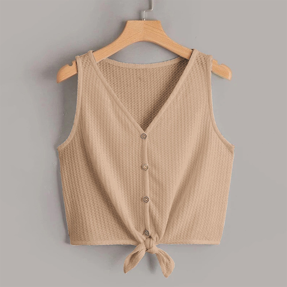 BM Waffle Knit Sando Crop Top Button Down with Front Tie | Shopee ...