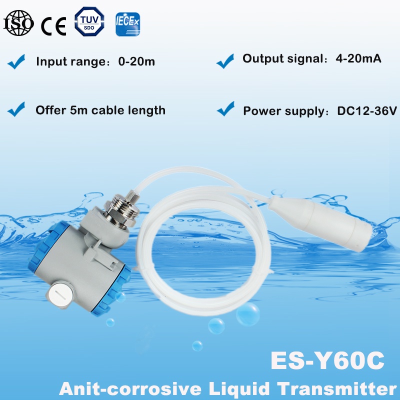 PTFE Anti-corrosion Liquid Level Sensor 4-20mA Diesel Acid Level Transmitter Tanks Sea Water ...