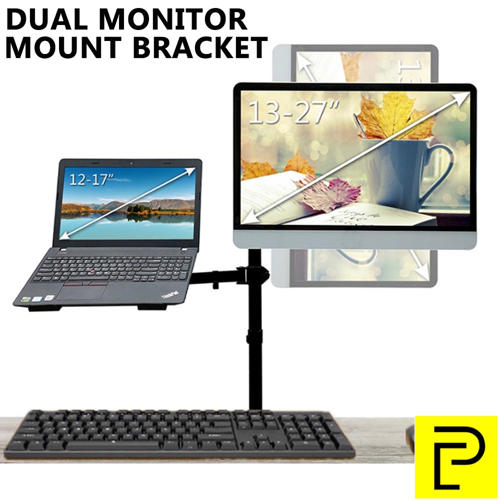 Dual Monitor Mount Desk Bracket with Laptop Stand Tray Adjustable Arm ...