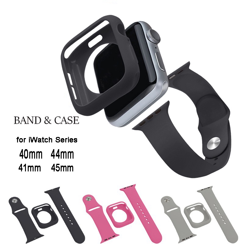 Silicone Apple Watch Case with Strap for iWatch Ultra Series 8 7 6 SE 5 ...