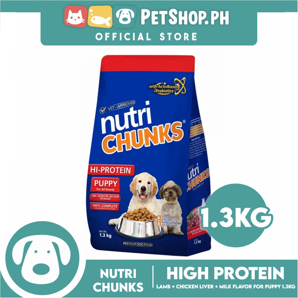 Nutri Chunks Hi-Protein Premium Dog Food, Puppy For All Breeds 1.3kg (Lamb + Chicken Liver ...