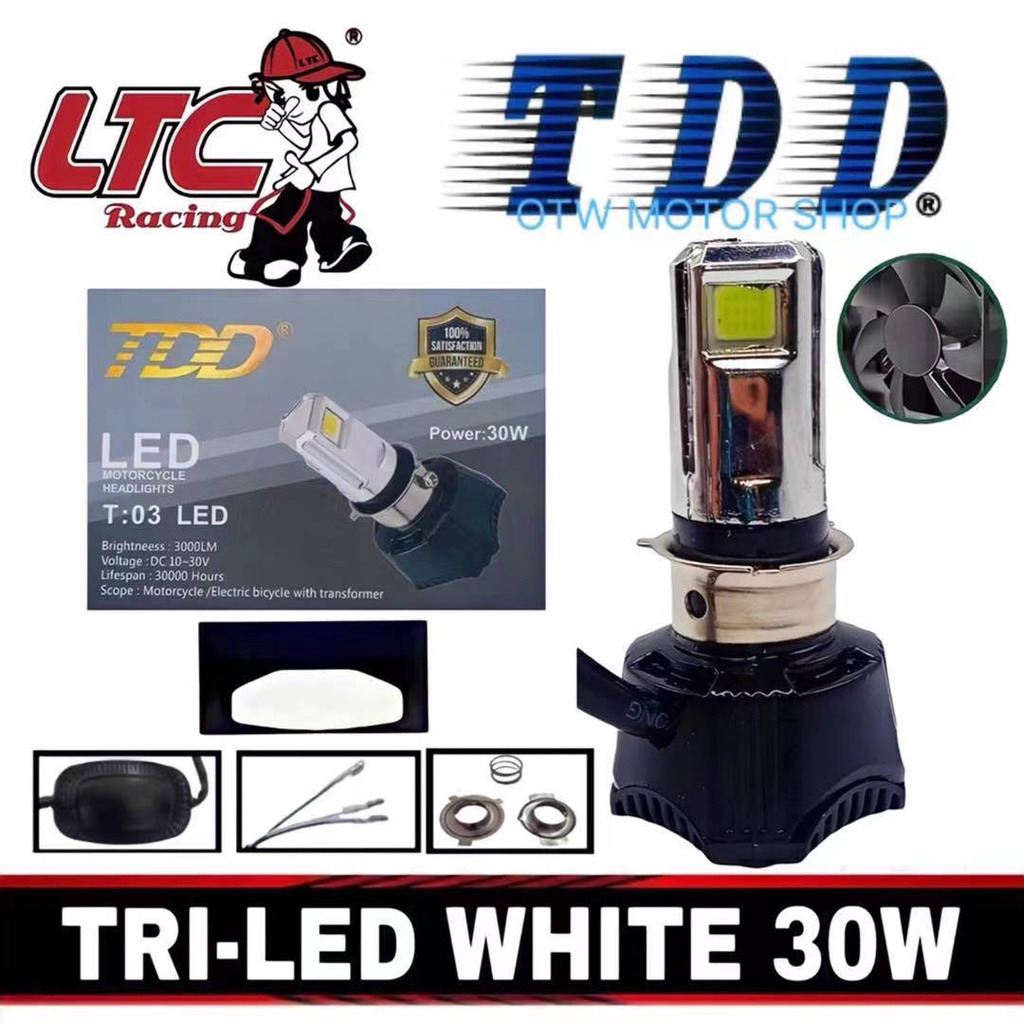 TDD T03 LED Tri-Led Motorcycle HeadLights 30w (White) | Shopee Philippines