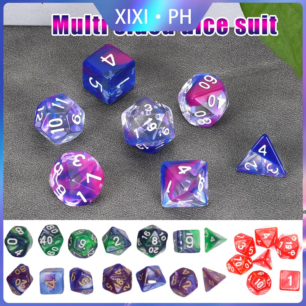 Set of 7 Rpg Game Dice in Polyhedral Acrylic DND4/6/8/10/12/20 ...