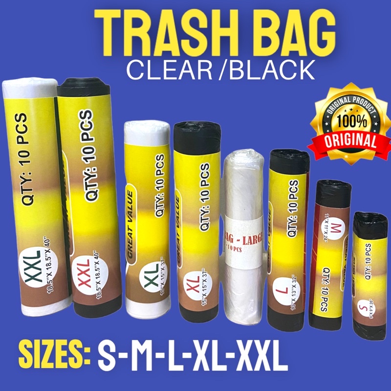 Trash Bag( secure/unbrand)(Small,Medium,Large Size)Black/White x 10pcs ...