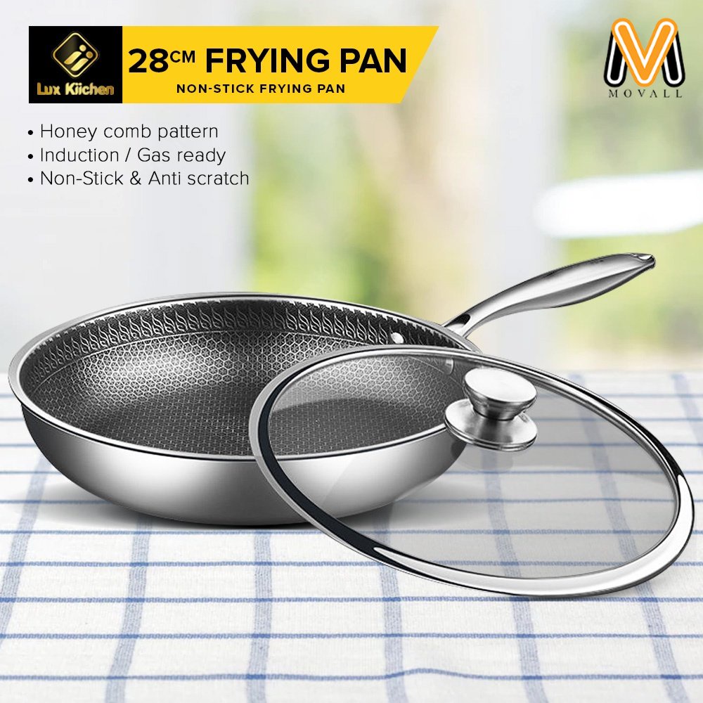 Lux Kiichen 28CM Stainless Steel Honeycomb Skillet Saute Pans Induction ...