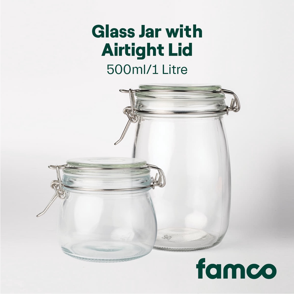 Famco Glass Jar w/ Airtight Lid, Leak-Proof, 500ml/1000ml, Kitchen ...