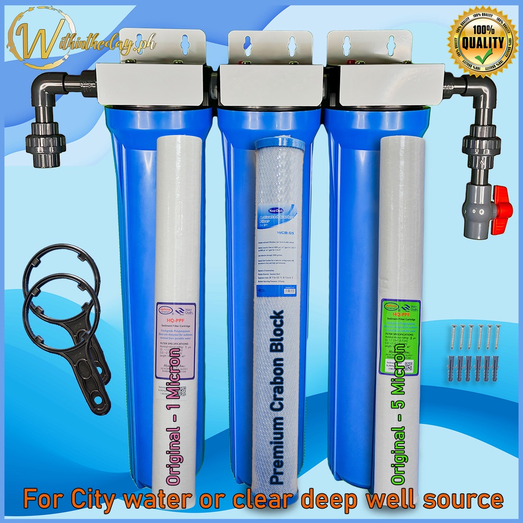 3 Stage 20 inch Water Filter housing Complete Set with Filters Fittings ...