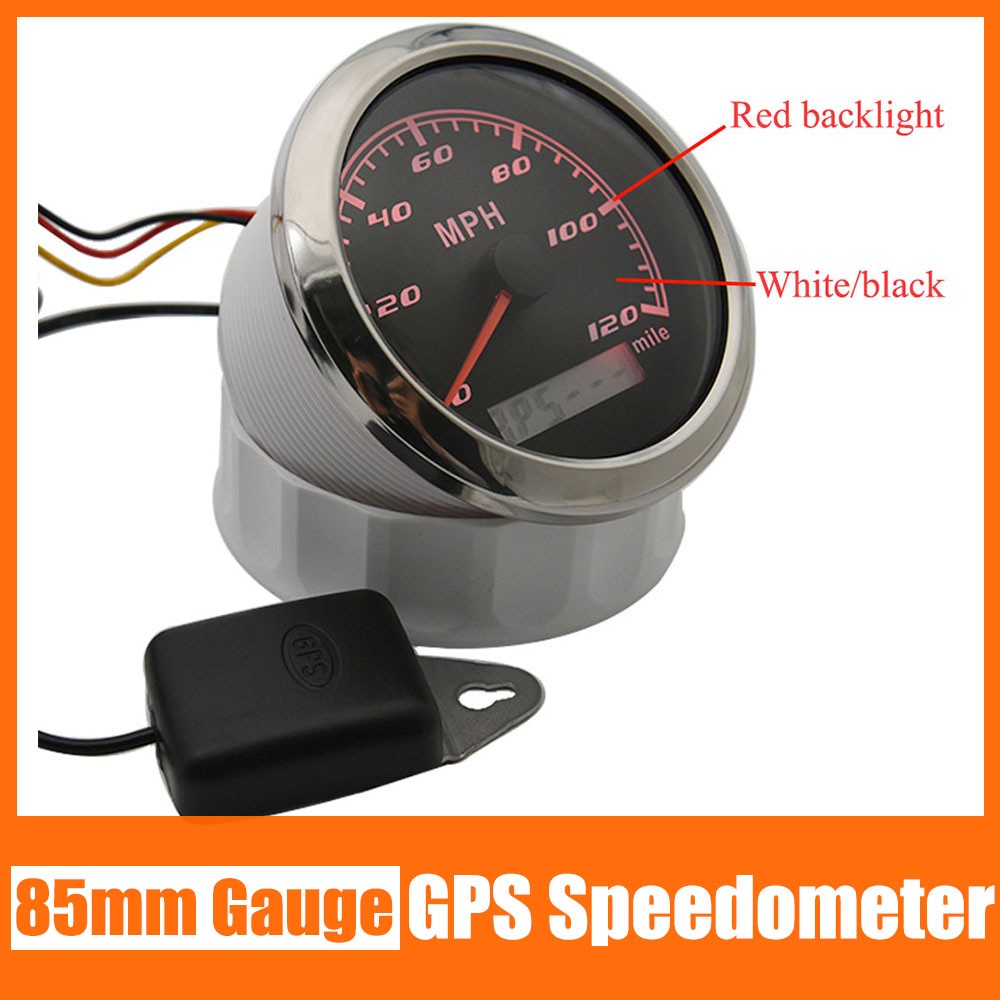 85mm GPS Speedometer Gauge with GPS Antenna 120MPH Speed Odometer Red ...