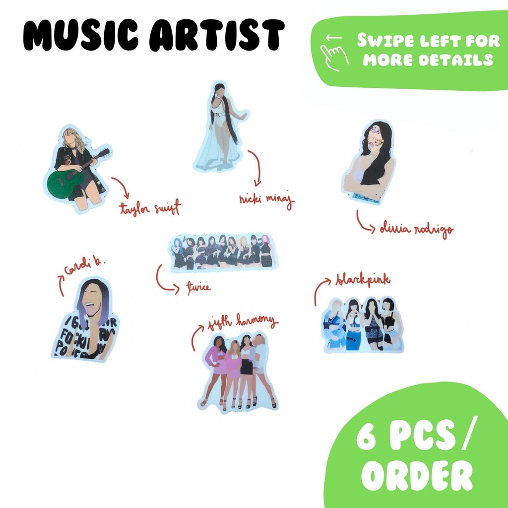 MUSIC ARTIST WATERPROOF STICKER (set of 6) | Shopee Philippines