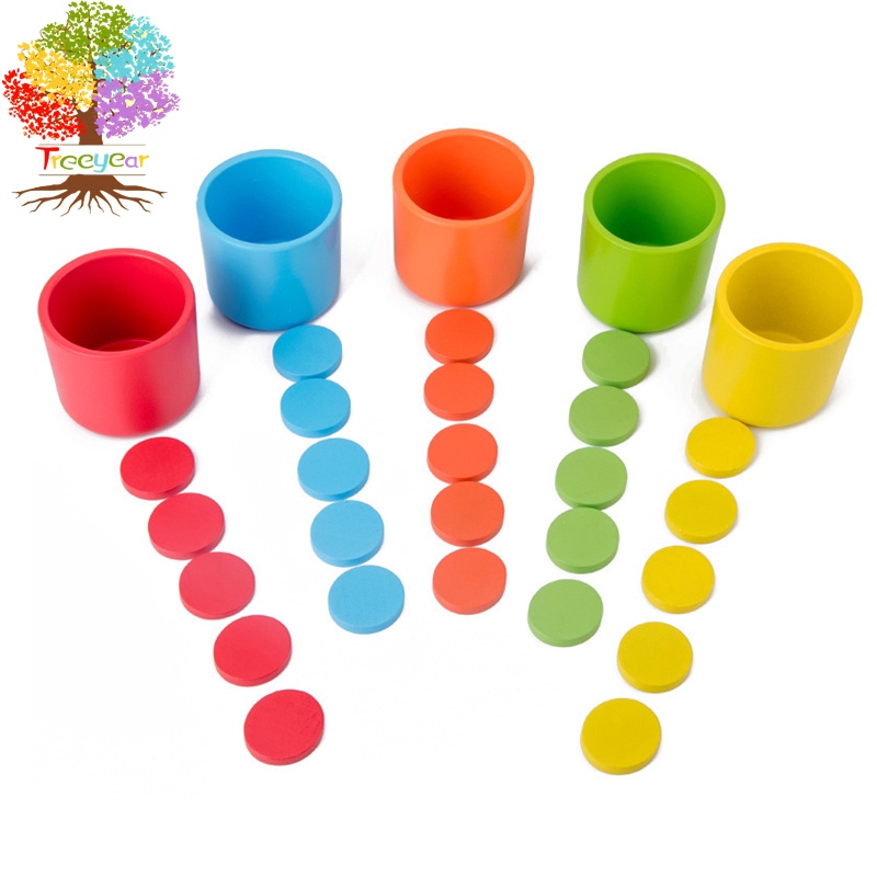 Treeyear Montessori Toy Wooden Sorting Cup Colors Sorting Matching ...