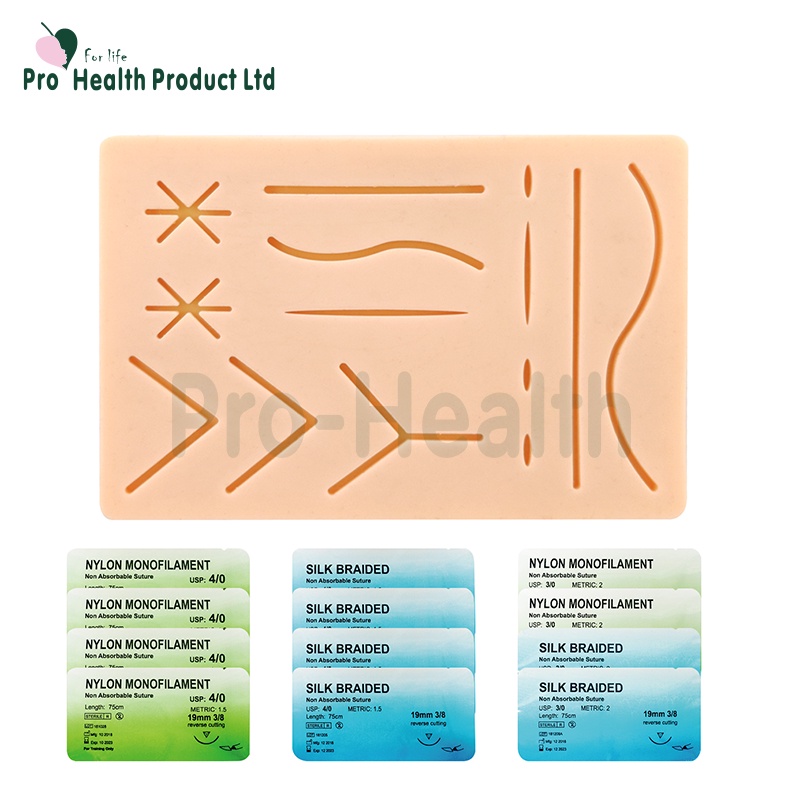 Suture Refill Kit with Threads and Needles, Large Silicone Stitch Pad ...
