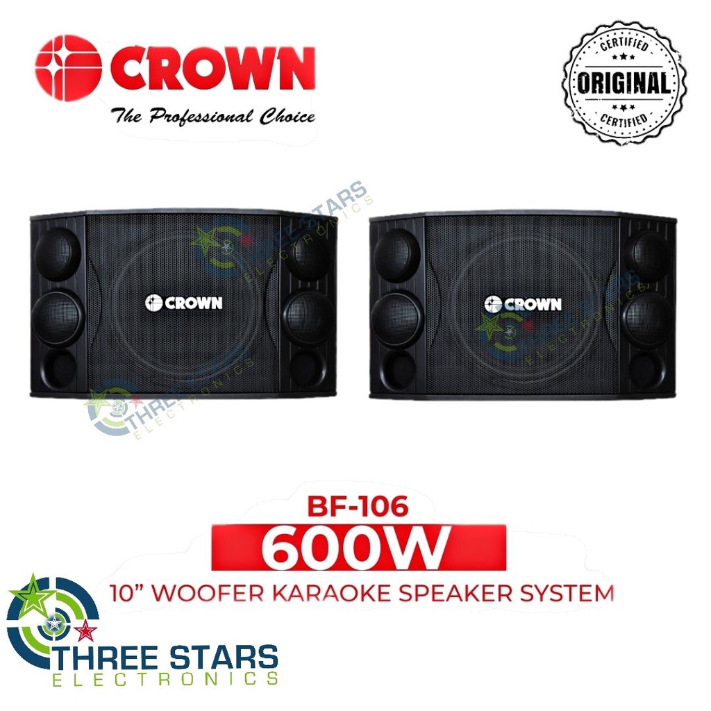 Original 2pcs CROWN BF106 3 WAY SPEAKER SYSTEM 600 max crown speakers ...