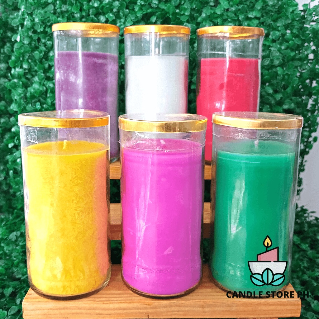 GC85 Colored Large Glass Candle with Colored Lid Plain Smokeless Altar ...