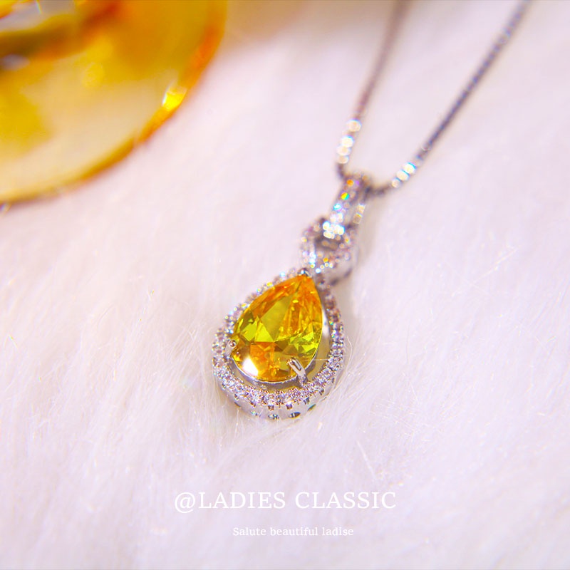 Citrine Drop-Shaped Necklace Silver Jewelry Premium Exquisite ...