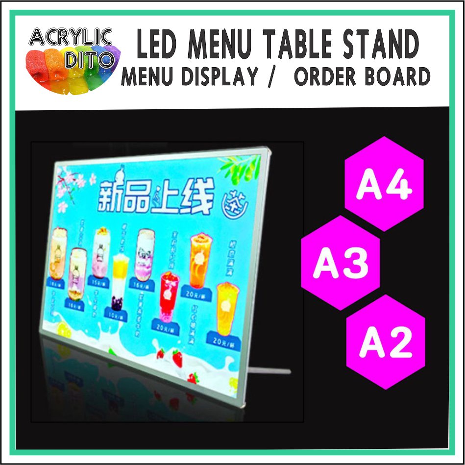 LED Menu Table Stand / Order Board Display Light Table Price List Milk ...
