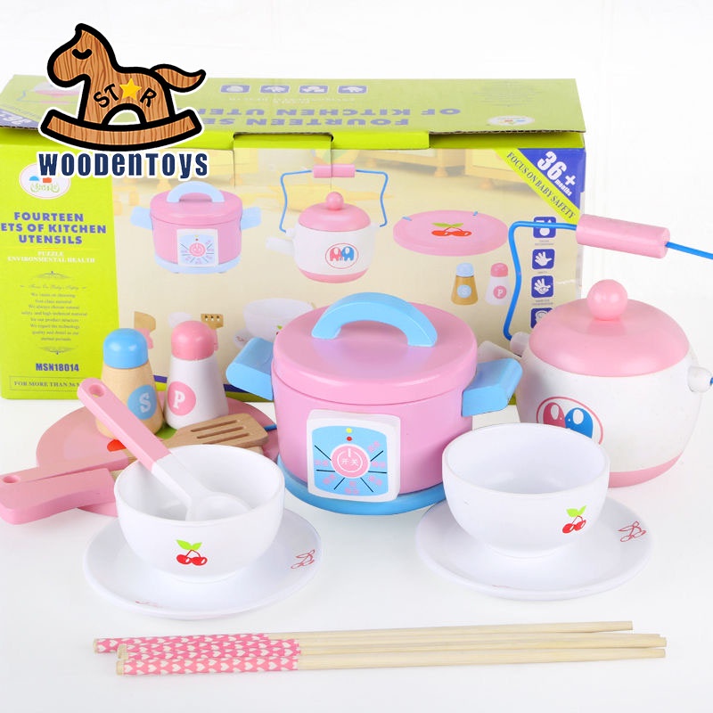 wooden Toys 14pcs kitchen ware play set Little Chef Wooden Cookware ...