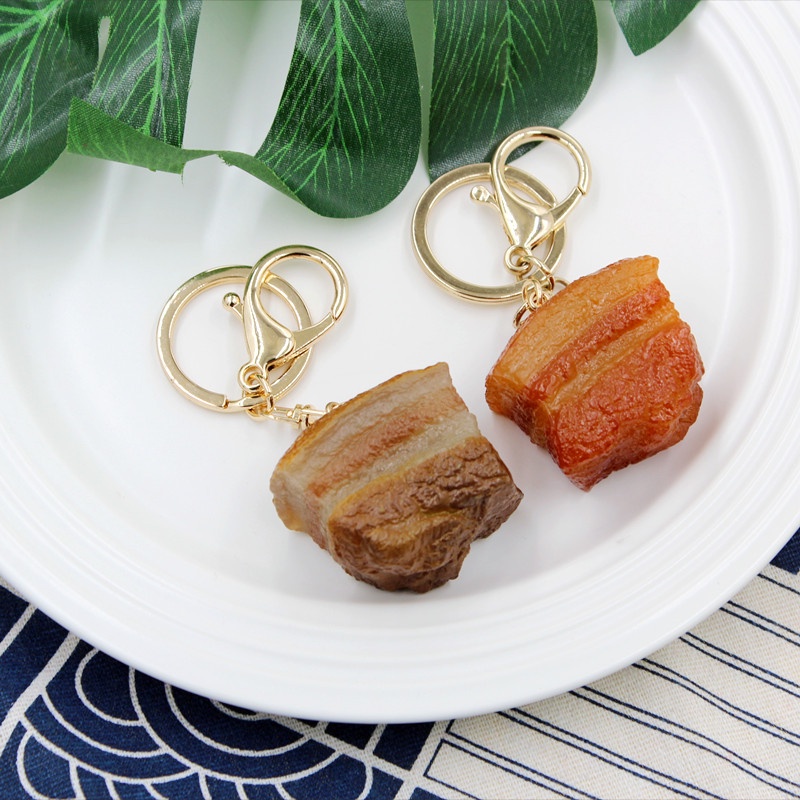 P PVC Fun Creative Pork Belly Simulation Braised Meat Keychain Dongpo ...