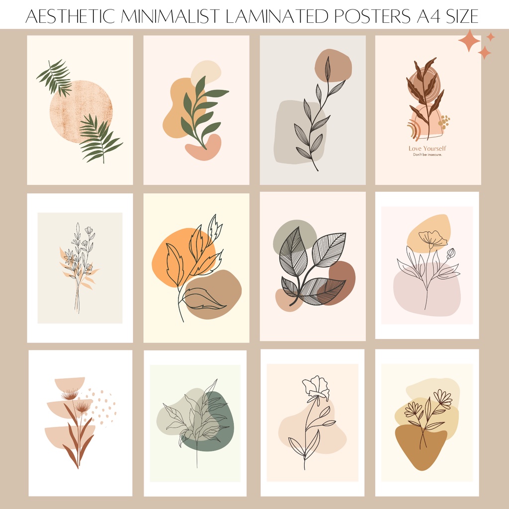 FLOWERS AESTHETICS MINIMALIST LAMINATED POSTERS A4 SIZE SET A | Shopee ...