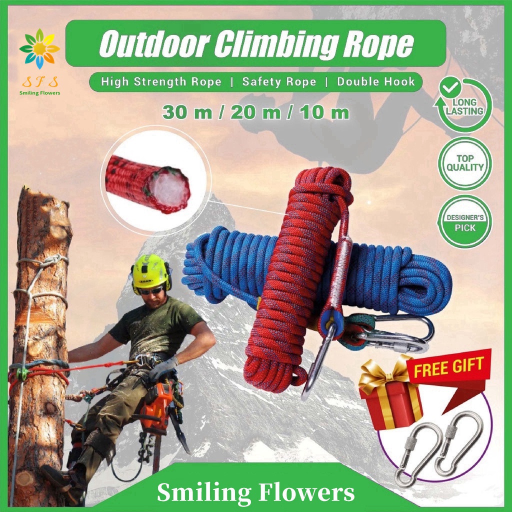 【COD】10/20/30M Static Utility Rope With 2 Carabiner Outdoor Safety Rope ...