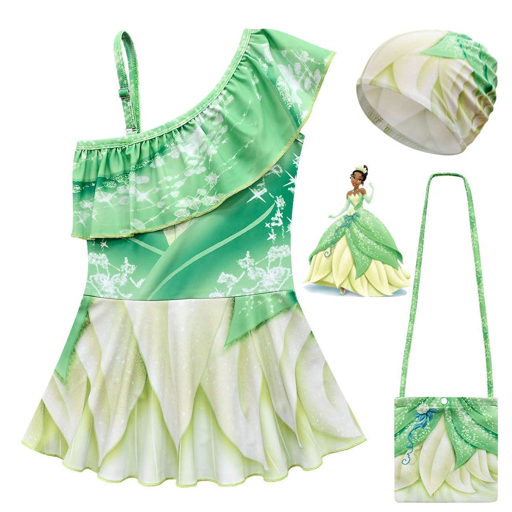 Disney Charm Costume Princess Tiana Dress Girls Party Swimsuits Green ...