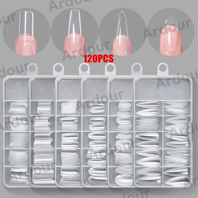 120PCS False Nails Extension Transparent Full Cover Tip Uv Gel Acrylic Manicure Tools Debonder ...