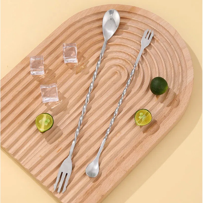 Cocktail Spoon Stainless Steel Fork Tip Long Handle 26/32cm Bar S.H ...