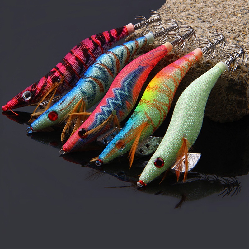 BEL^COD Luminous Wooden Shrimp Fishing Lure 14cm Squid lure Shrimp Jigs Wood Lure Luminous ...