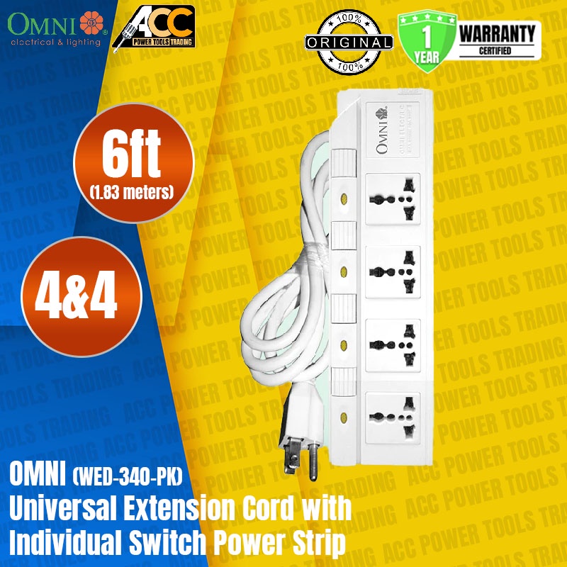 OMNI Universal Extension Cord with Individual Switch Power Strip WED340 ...