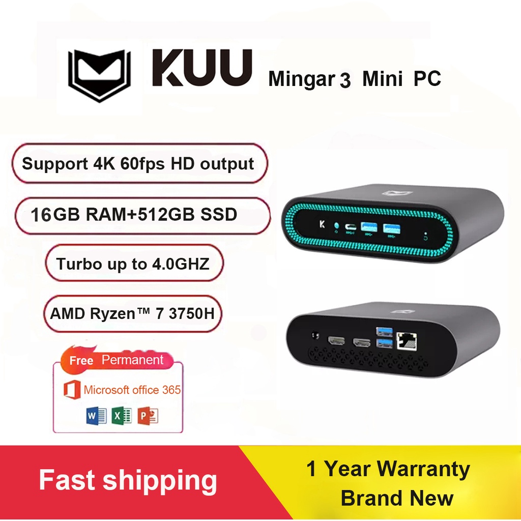 KUU Mingar 3 Mini PC AMD Ryzen7 3750H 16GB RAM 512GB SSD Gaming Desktop ...