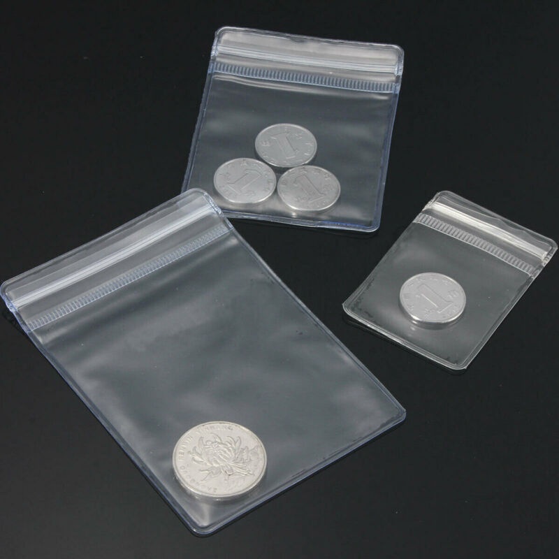 50PCS 4 Size Clear PE Protective Plastic Co-in Wallets Storage ...