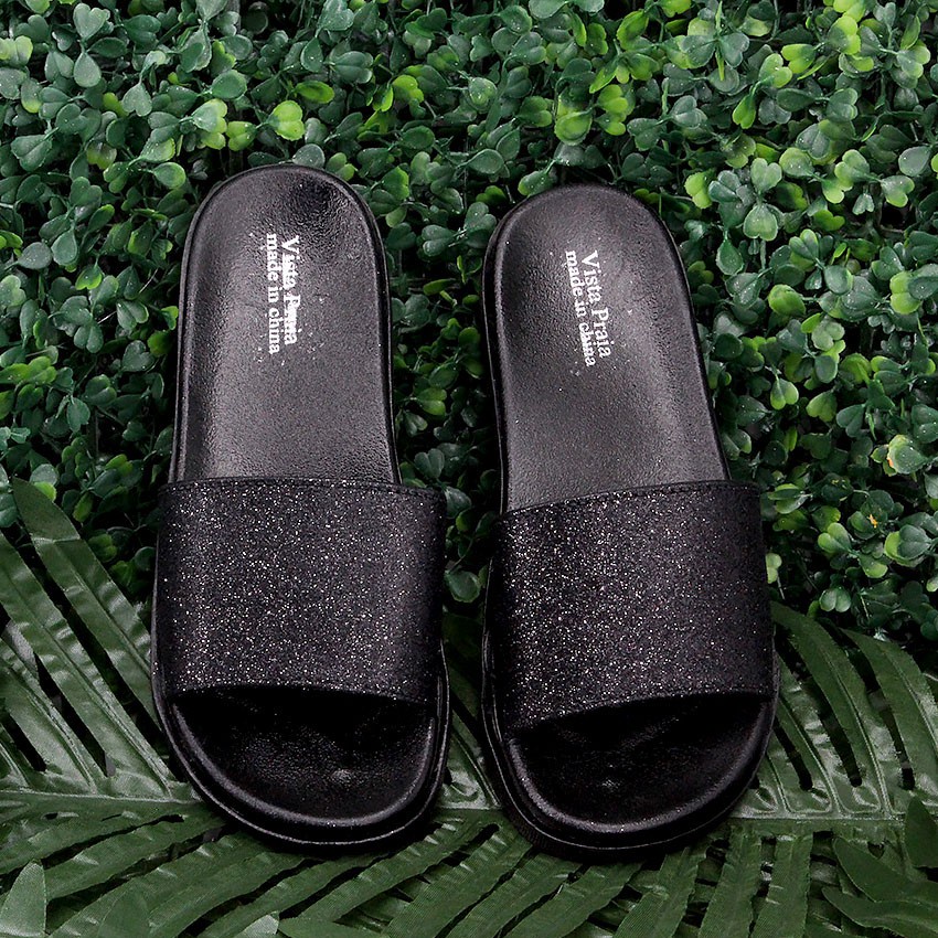 Flat Flip-Flop Slides With Glitter Strap In Black Gold Silver | Shopee ...