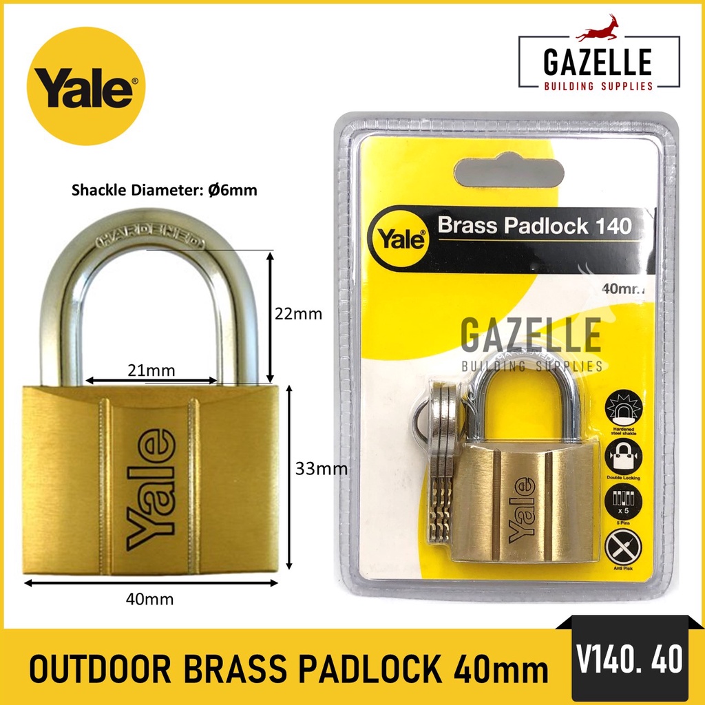 Yale V140 Outdoor Brass Padlock Heavy Duty 25 30mm 40mm 50mm 60mm 70mm 2Pc Keyed Alike Long ...