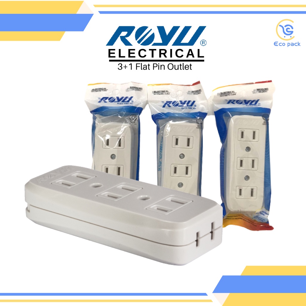 ORIGINAL Royu Surface Type Electrical 3+1 Gang Flat Pin Outlet | Shopee ...