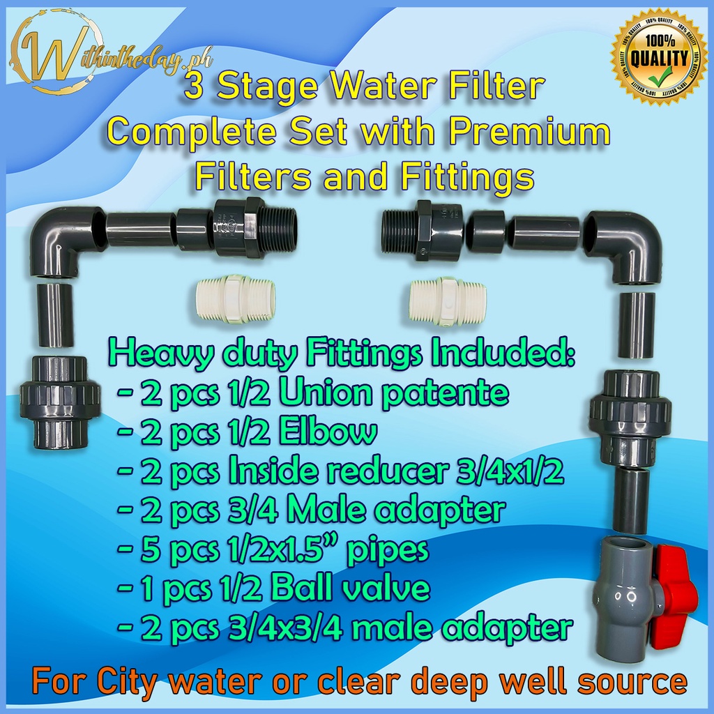 3 Stage 20 inch Filter housing Complete Set with Filters Fittings ...