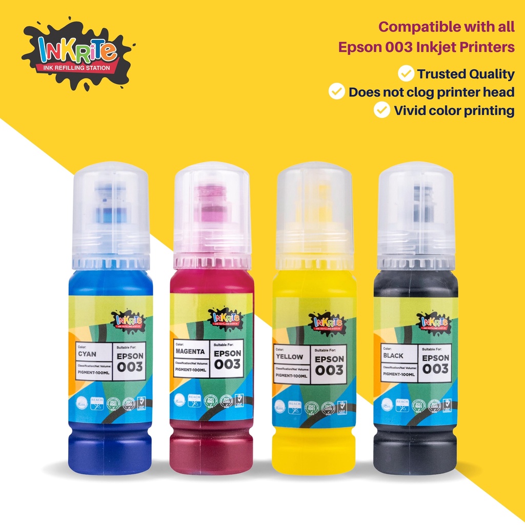 Inkrite Pigment Ink for Epson 003 Epson L1110 L3110 L3116 L3150 L3156 L4150 L4160 L5190 100 ml Shopee Philippines
