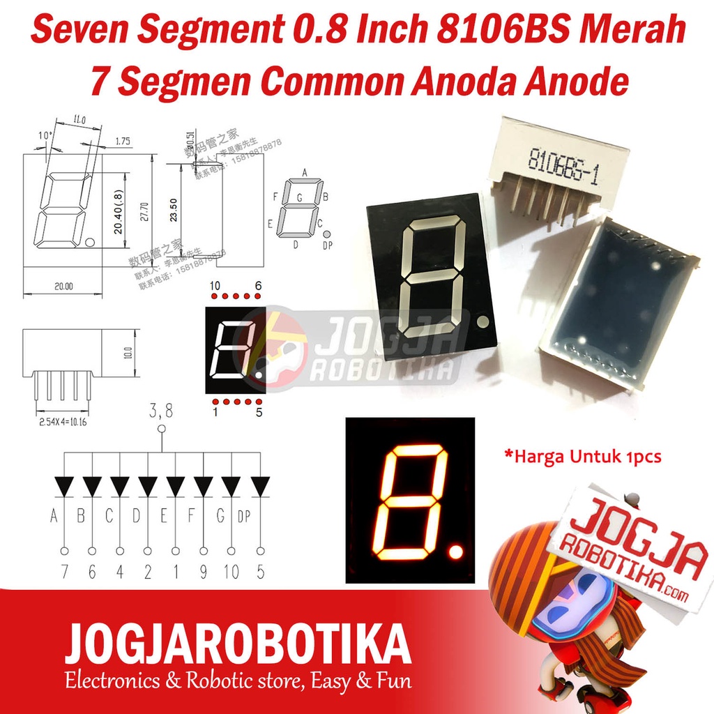 MERAH Seven Segment 0.8 Inch 8106BS Red 7 Segment Common Anode Anode | Shopee Philippines
