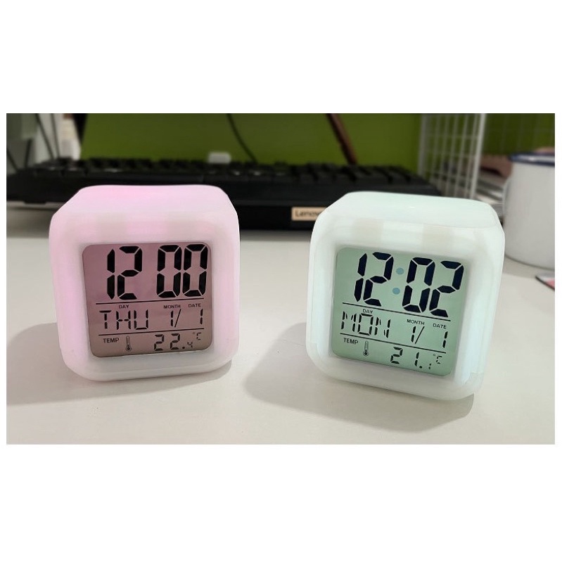 Portable Clock Glowing LED 7 Color Digital Alarm Clock Table Clock ...