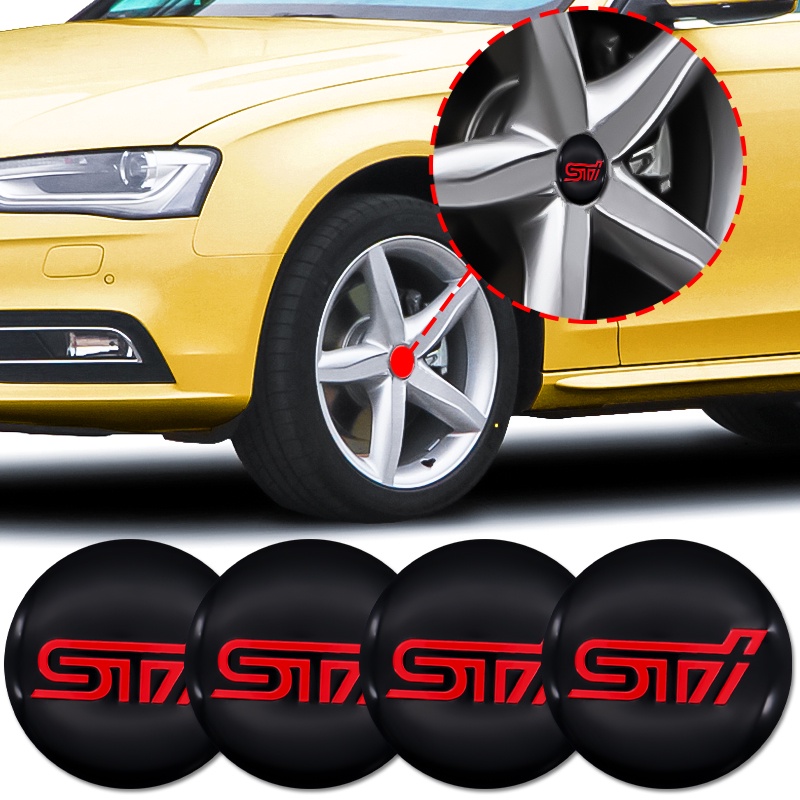 56mm 4pcs tire center hub badge decal Sti logo sticker aluminum for ...