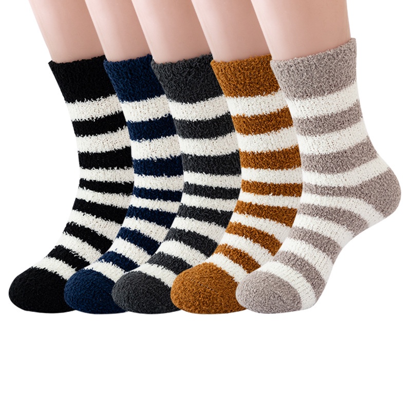 Mens Fuzzy Slipper Socks Stripe Fluffy Warm Winter Cozy Cabin Soft ...