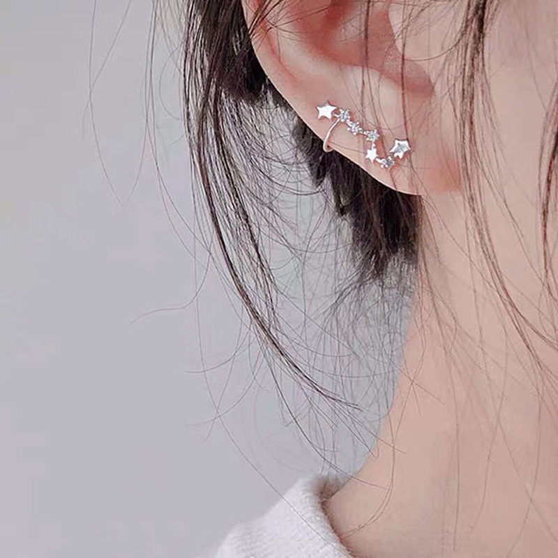 Hikaw Silver Star Piercing Earrings Set Long Earing for Women Set ...