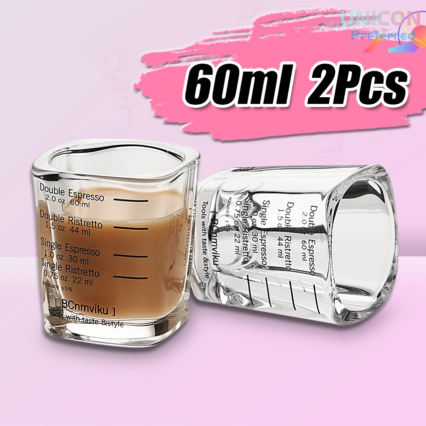 2PCS 60ml Square Coffee cups with scale Espresso Coffee Mugs Glass ...