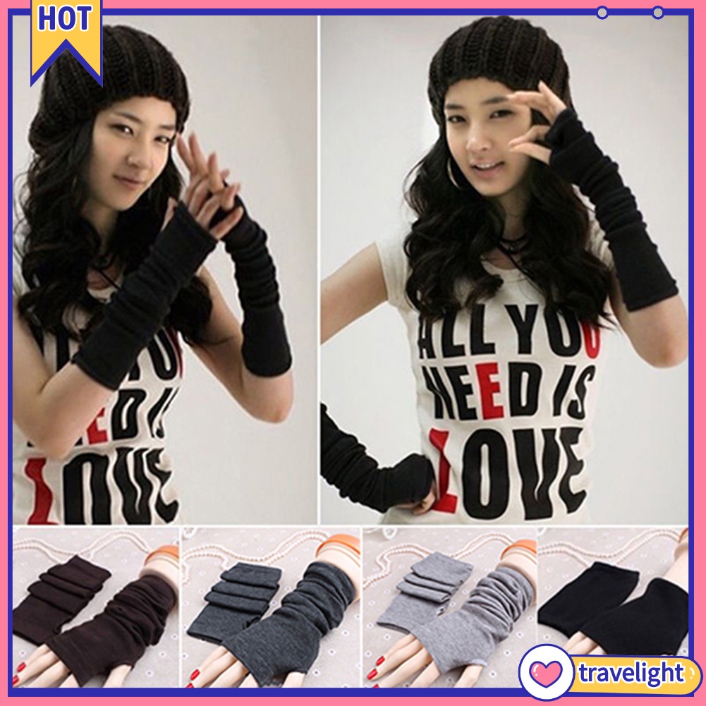 〖TL〗Women's Knitted Solid Fingerless Gloves Soft Warm Autumn Wrist Arm ...