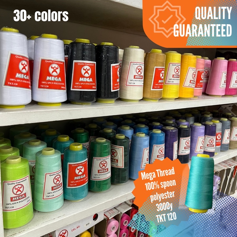 MEGA 100% Spun Polyester Sewing Thread TKT-120 3000y | Shopee Philippines