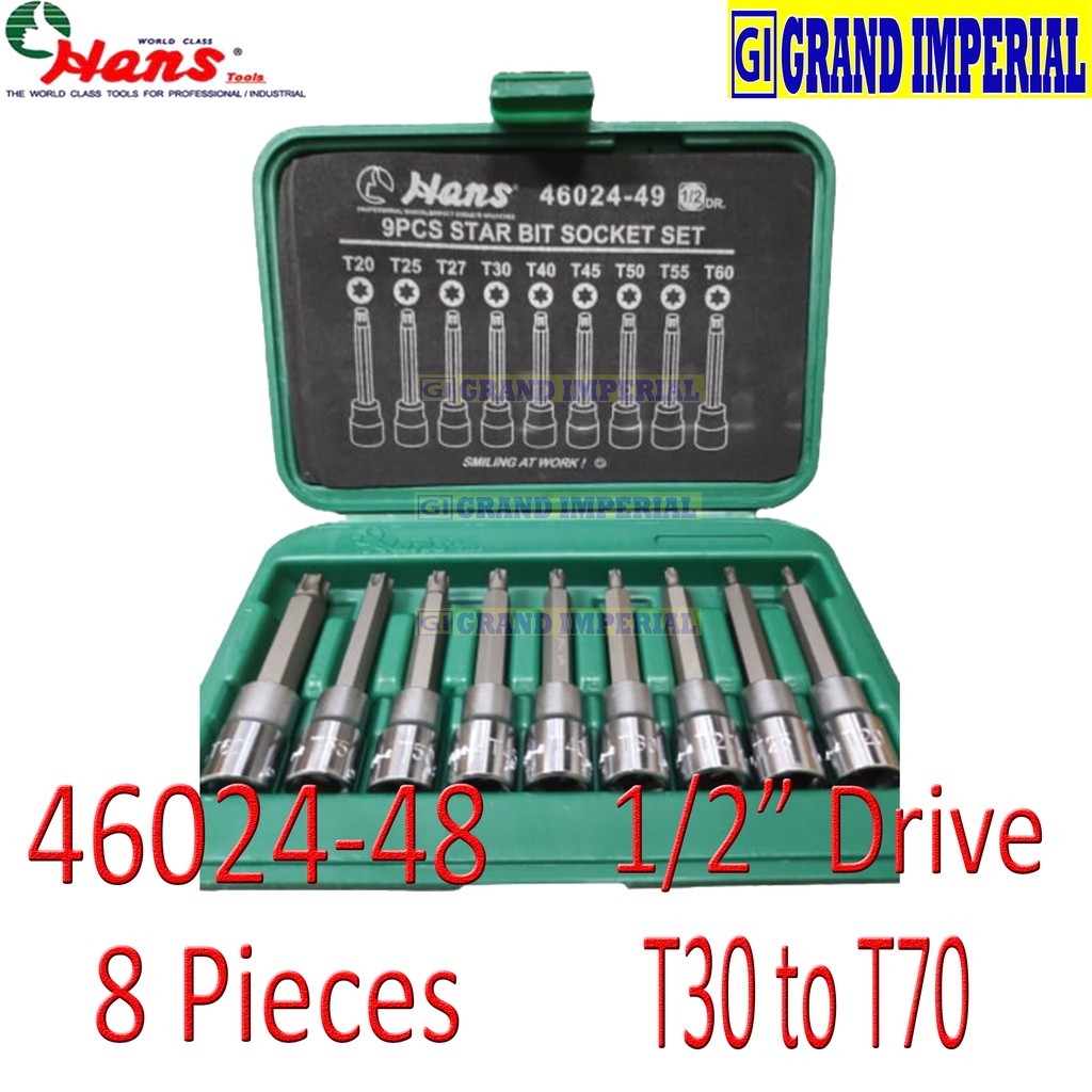 Hans Star Bit Socket Wrench 1/2" Drive T30 to T70 46024-48 100mm Length ...