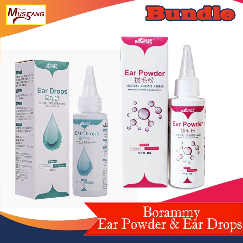 Bundle Ear Drops Cat Dog Mites Odor Removal W/ Ear Powder & Pet Ear ...